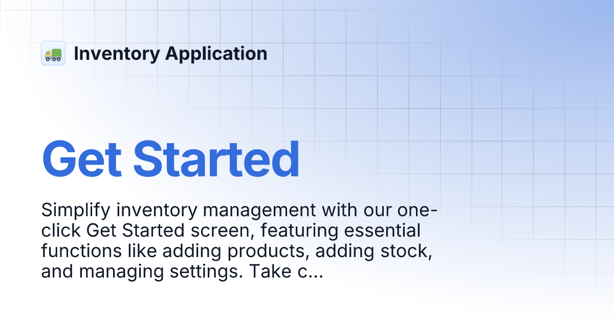 Get Started | Inventory Application