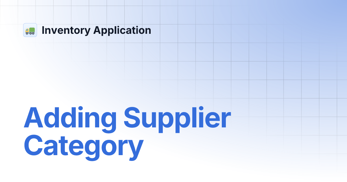 Adding Supplier Category | Inventory Application