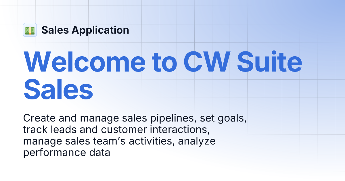 Welcome to CW Suite Sales | Sales Application